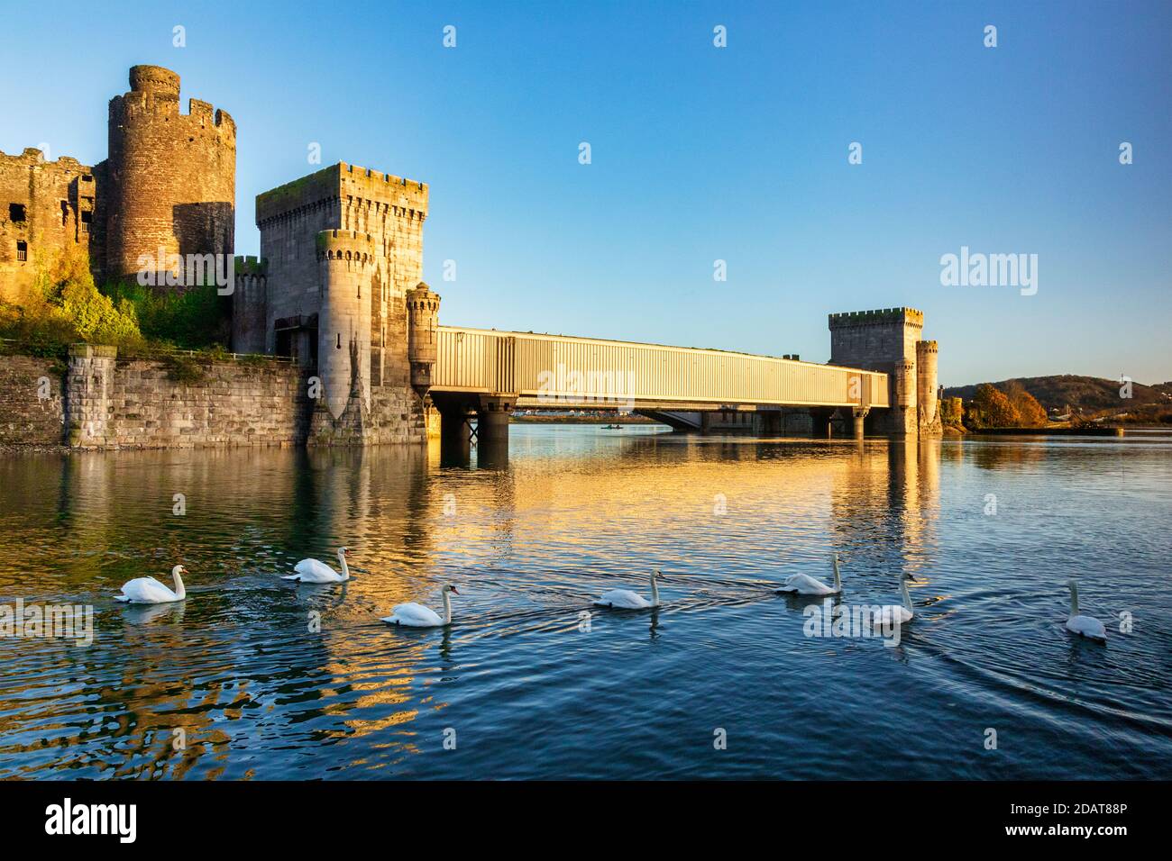 Conwy Railway Bridge, built in the 19th century by Robert Stephenson ...
