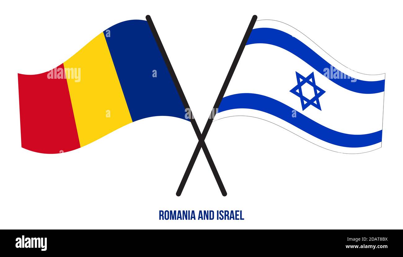 Romania and Israel Flags Crossed And Waving Flat Style. Official ...