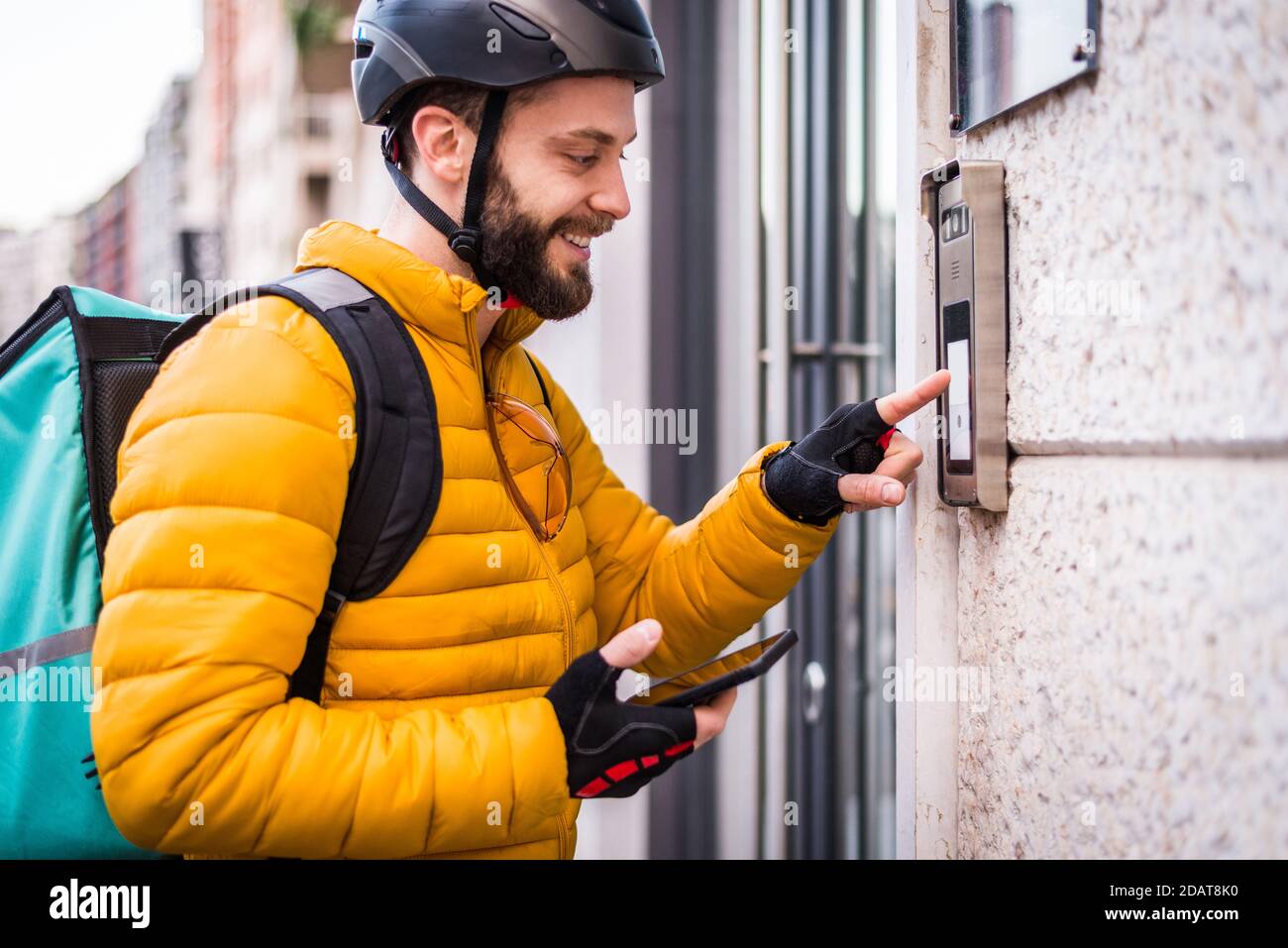 Food delivery service, rider delivering food to clints with bicycle ...