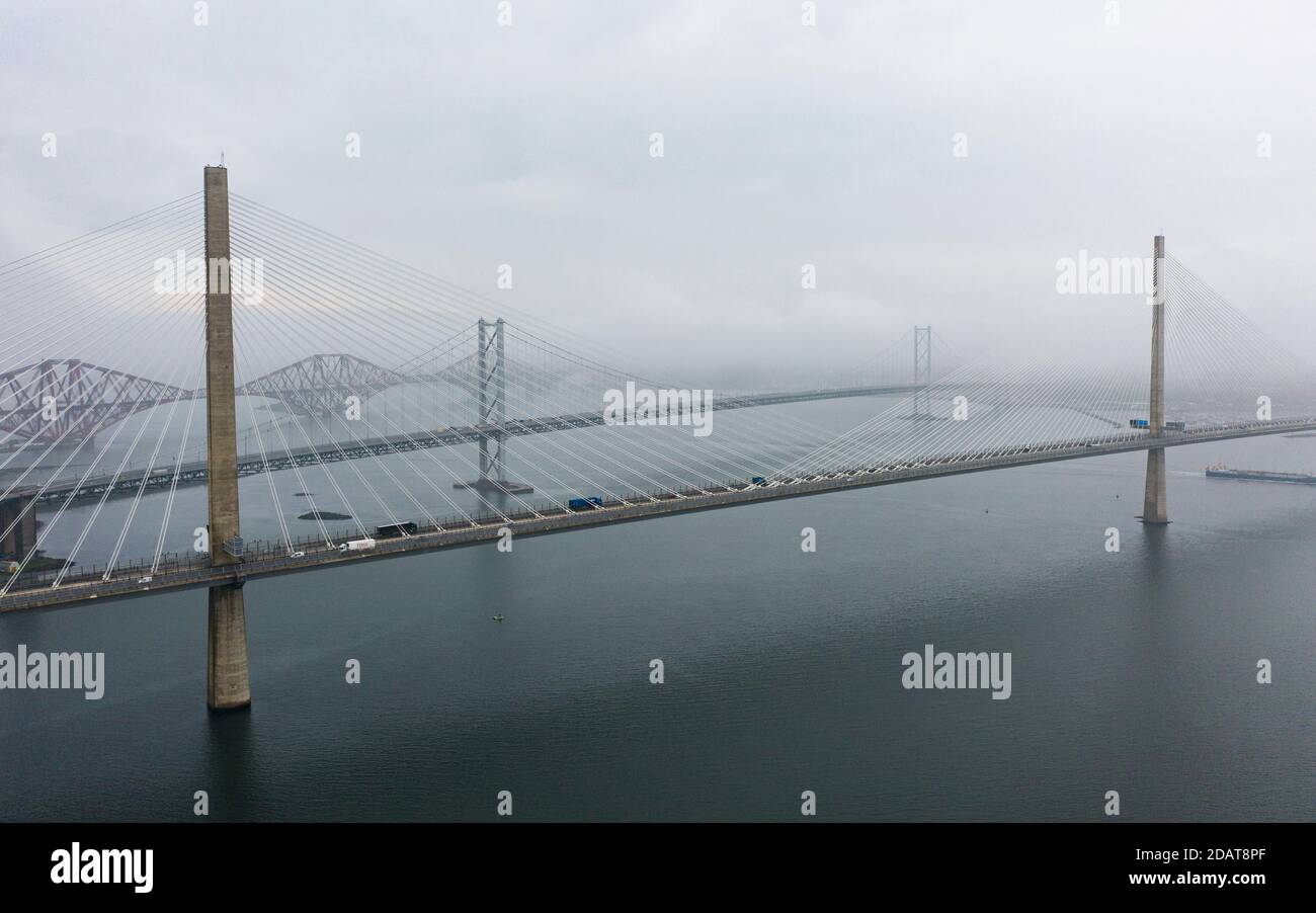 Aerial view of all three forth bridges hi-res stock photography and ...