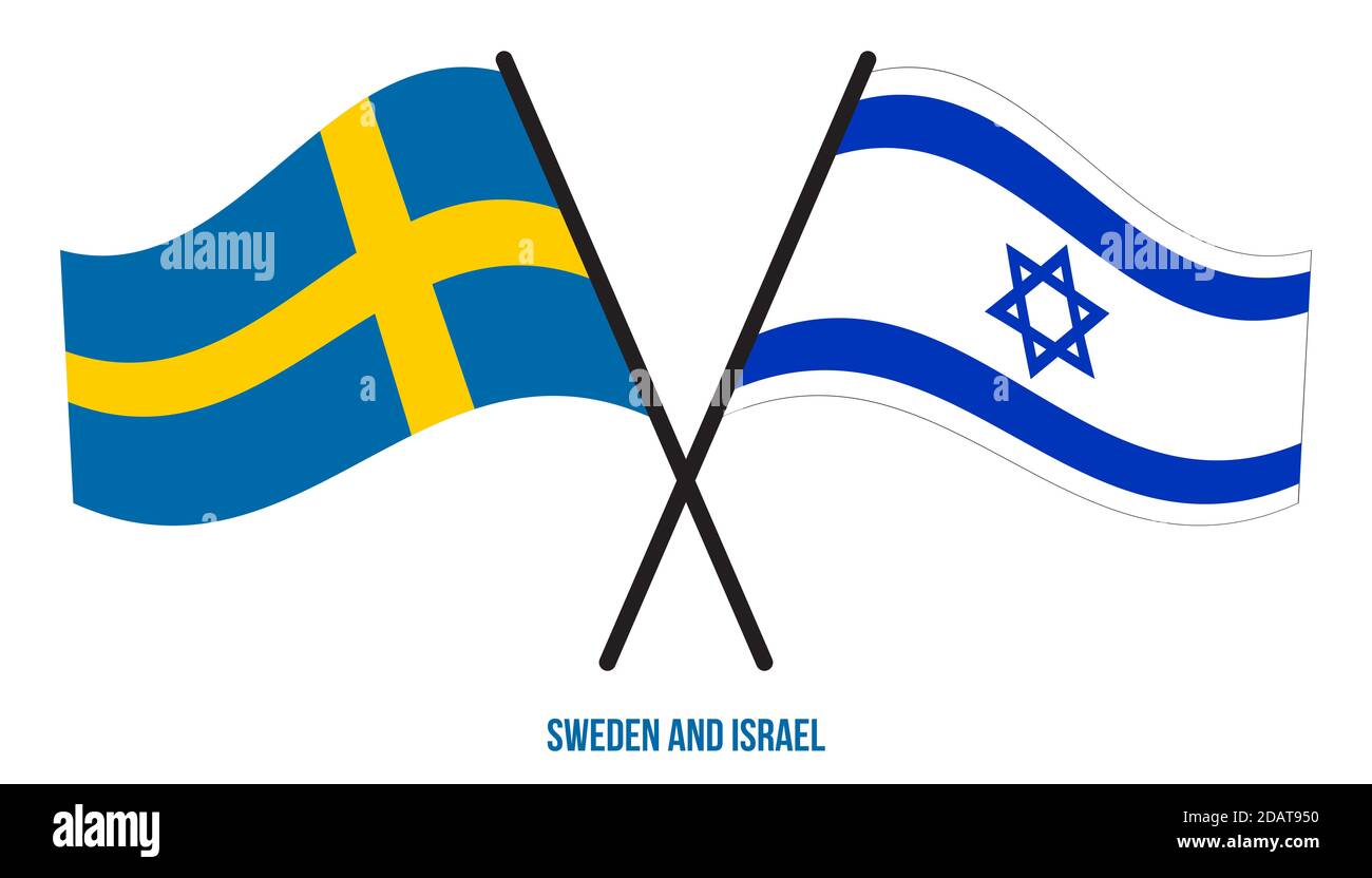 Sweden and Israel Flags Crossed And Waving Flat Style. Official ...