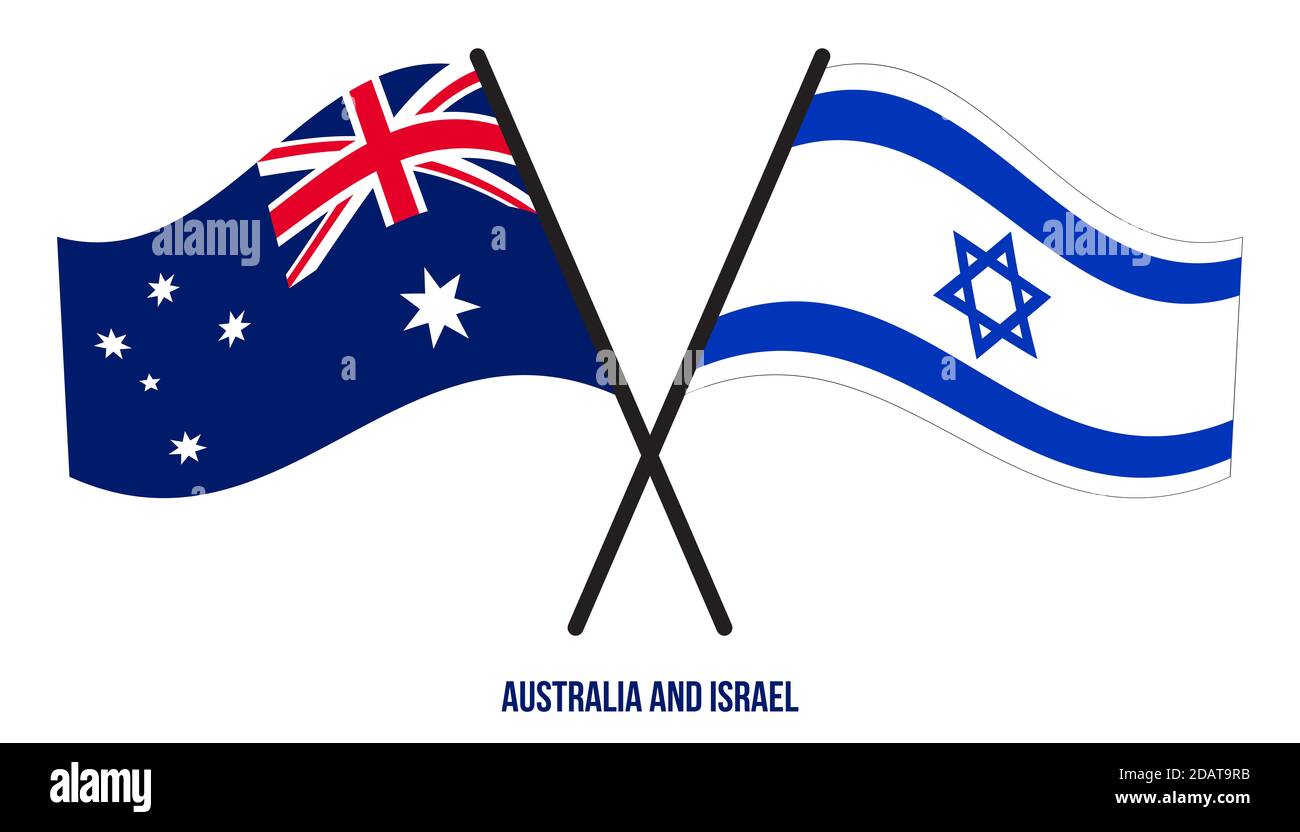Australia and Israel Flags Crossed And Waving Flat Style. Official ...
