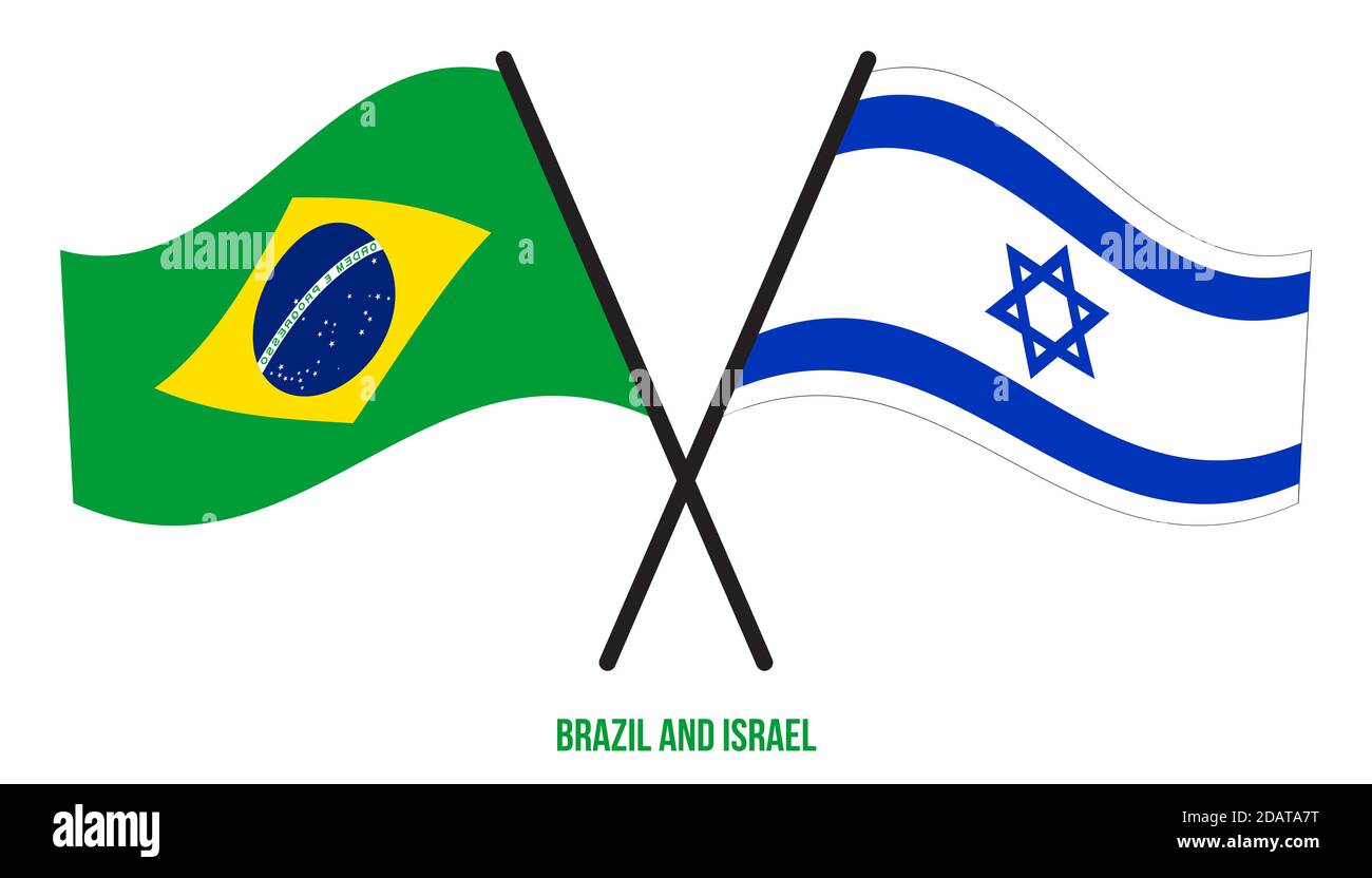 Brazil and Israel Flags Crossed And Waving Flat Style. Official ...