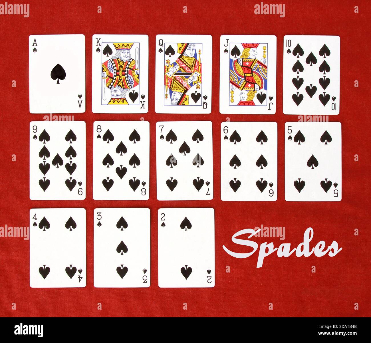 Set of all spades cards isolated on a red background Stock Photo - Alamy