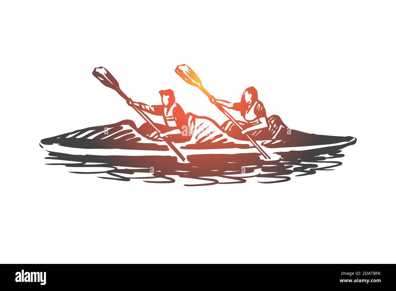 Kayak, sport, water, paddle, canoe concept. Hand drawn isolated vector ...