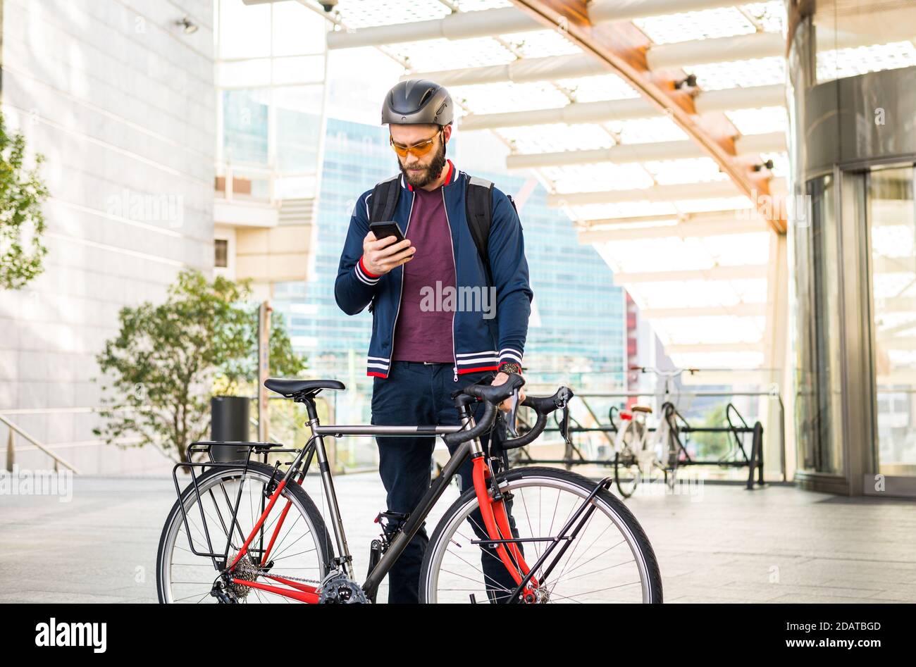 Food delivery service, rider delivering food to clints with bicycle ...