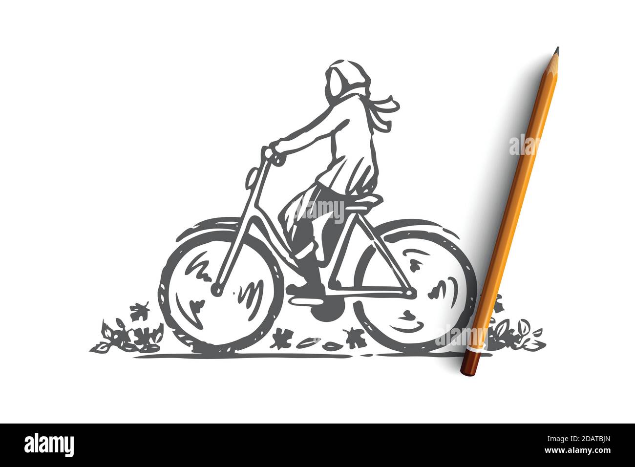 Autumn, bicycle, fall, park, ride concept. Hand drawn isolated vector ...