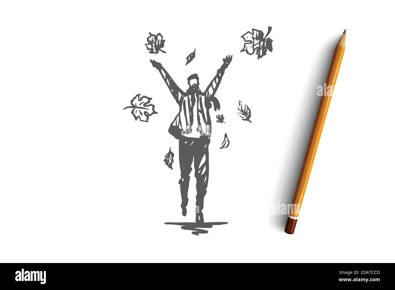 Autumn, man, fall, leaf, season concept. Hand drawn isolated vector ...