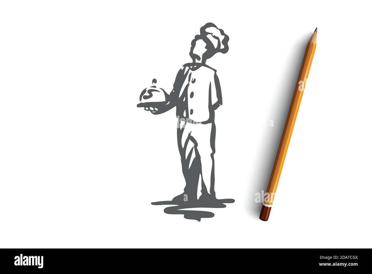 Boy, cook, dish, meal, food concept. Hand drawn isolated vector Stock ...