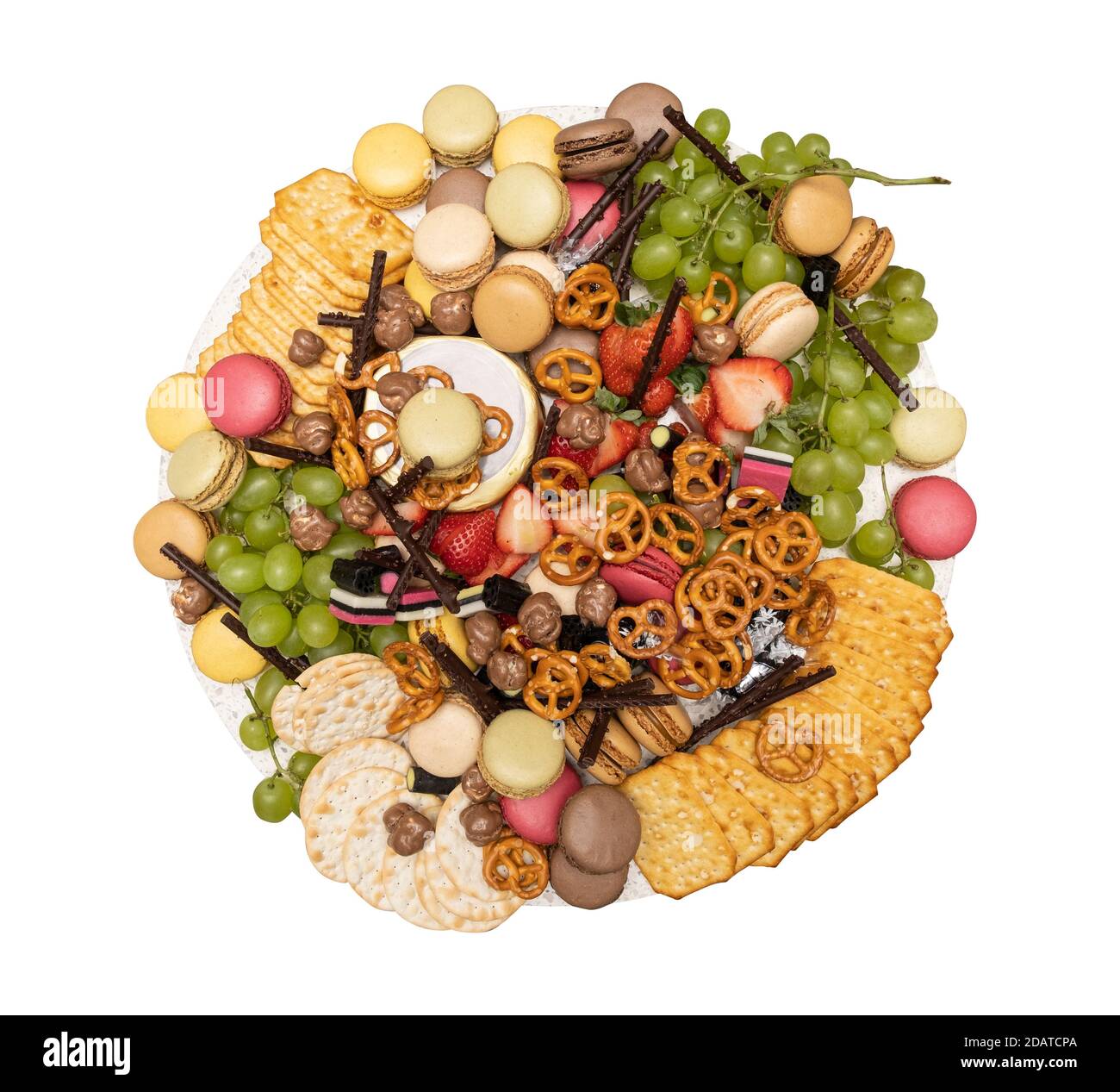 Loaded party food plate isolated on white background Stock Photo - Alamy