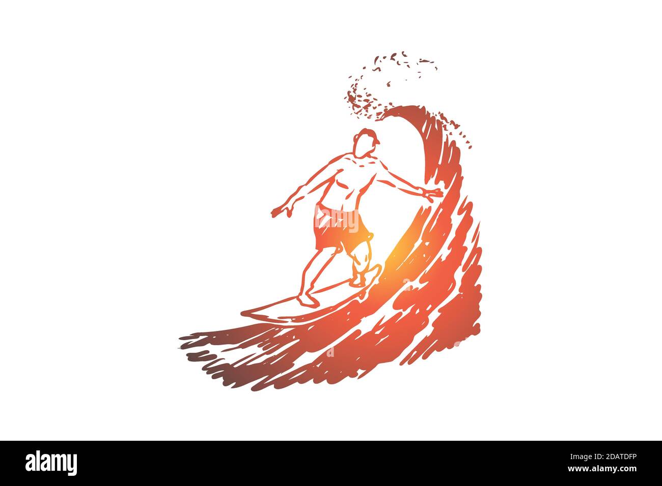 Surfing, wave, summer, board, sport concept. Hand drawn isolated vector ...