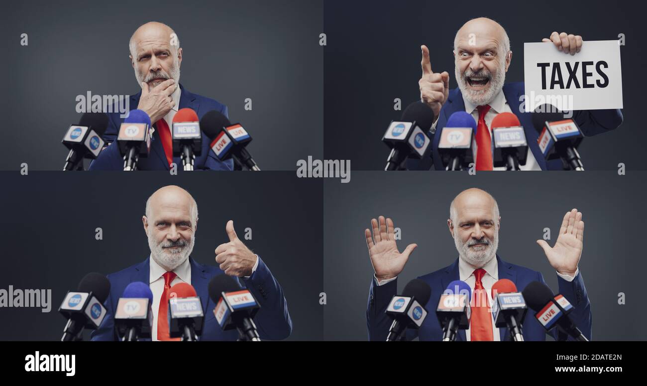 Politician expressions during his speech at the press conference ...