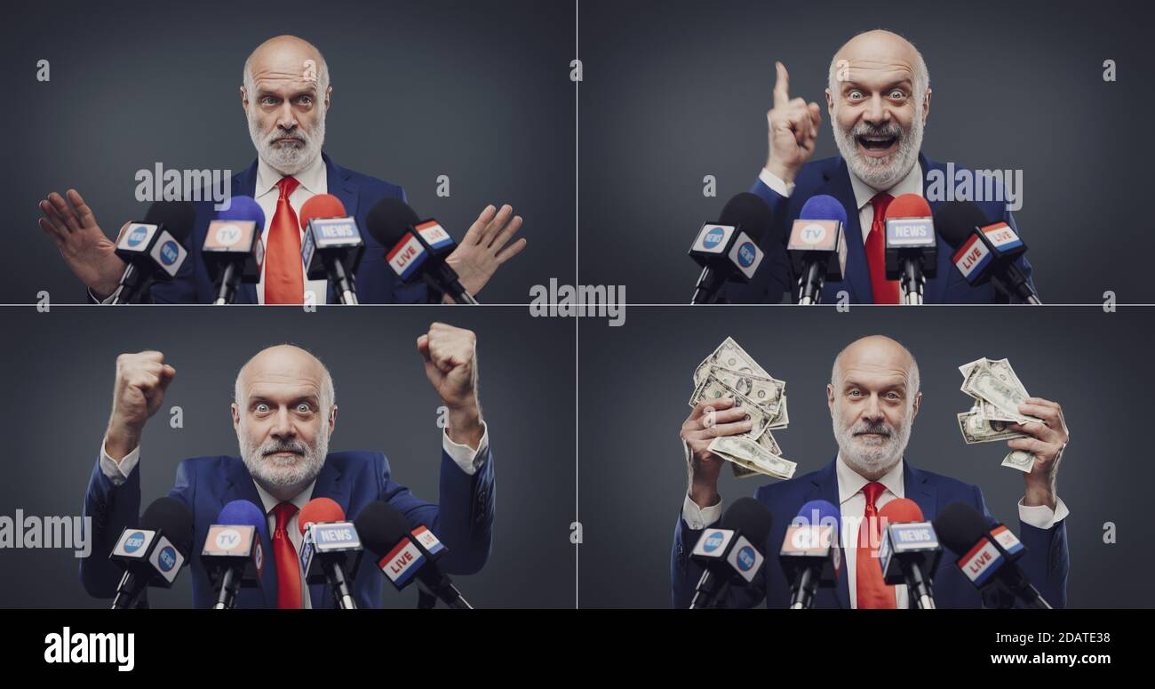 Politician expressions during his speech at the press conference ...