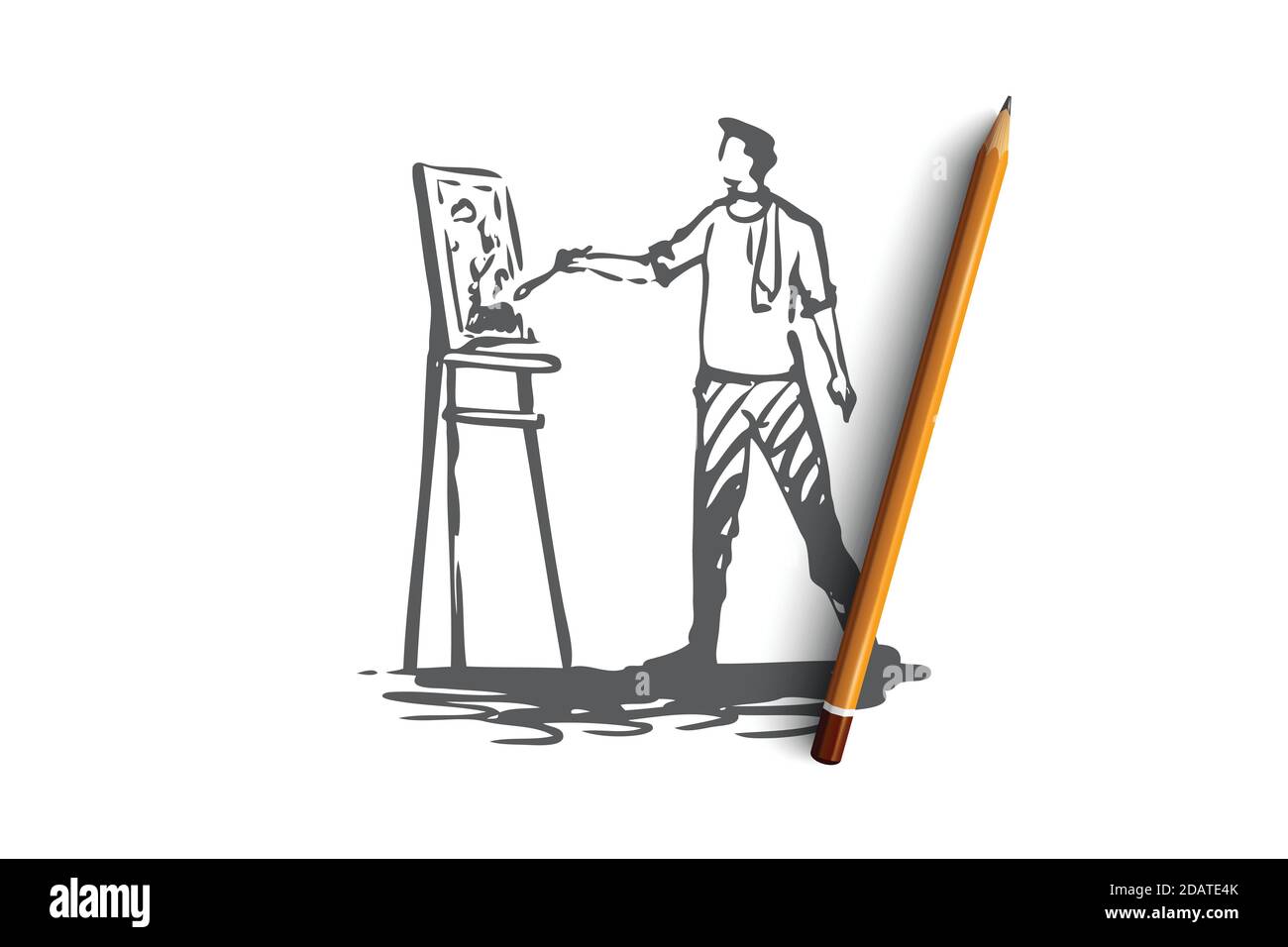 Artist, drawing, painter, brush concept. Hand drawn isolated vector ...