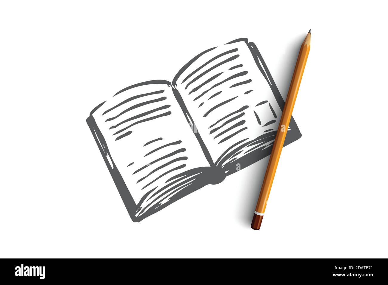 Book, open, paper, literature, knowledge concept. Hand drawn isolated ...