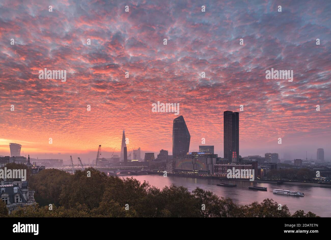 Epic sunrise over London city skyline with stunning sky formations over ...