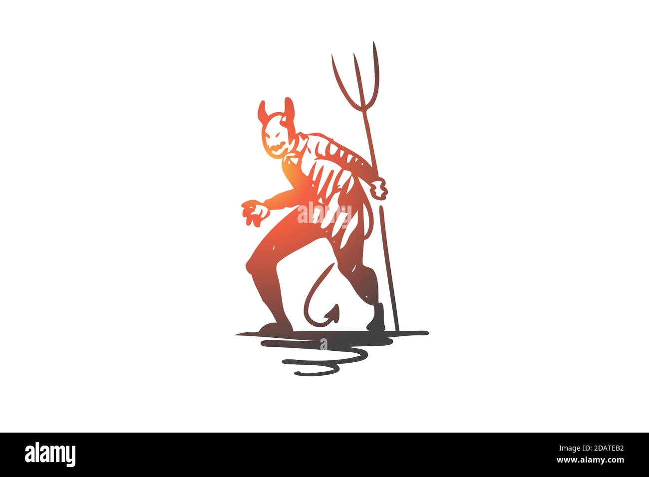 Halloween, monster, devil, scary, pitchfork concept. Hand drawn ...