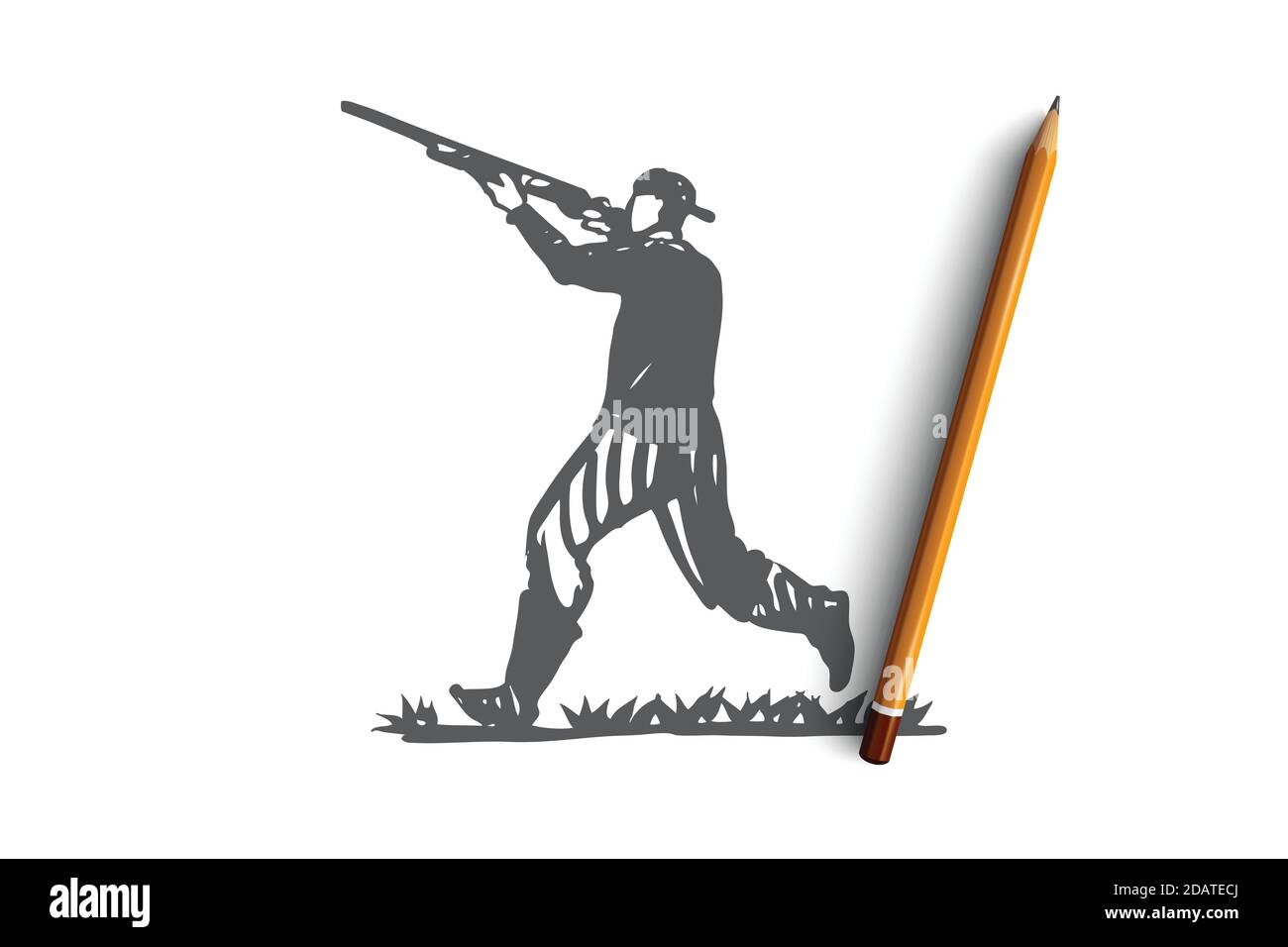 Hunter, rifle, shooting, weapon, man concept. Hand drawn isolated ...