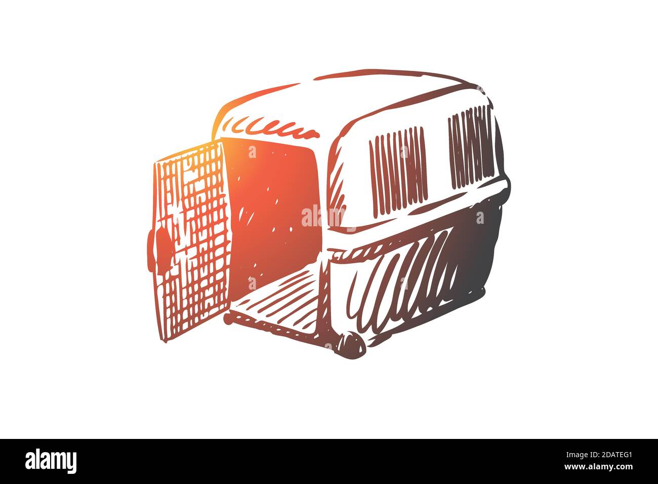 Pet, animal, carrier, cage, transportation concept. Hand drawn isolated ...