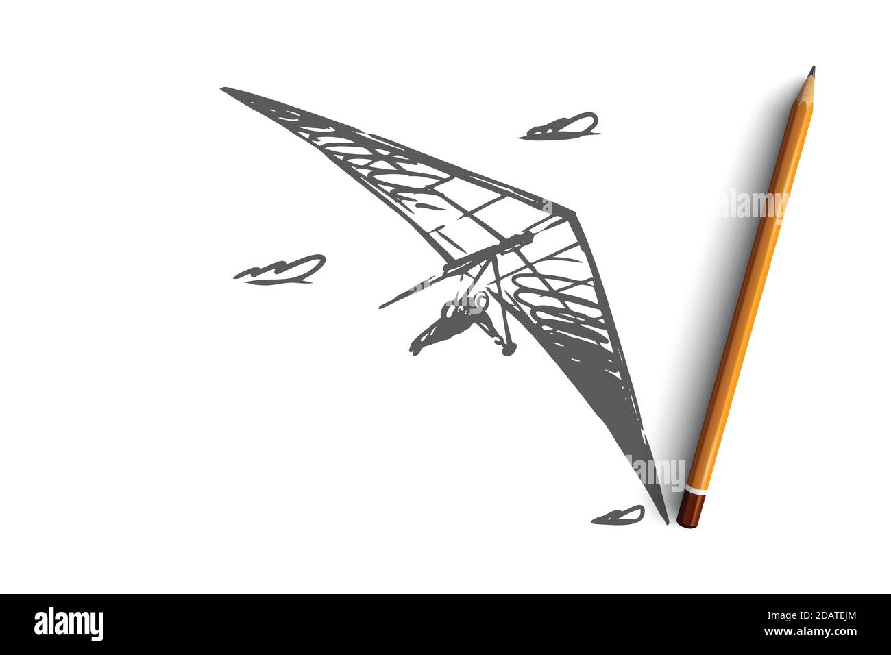 Hang glider, extreme, sky, sport, fly concept. Hand drawn isolated ...