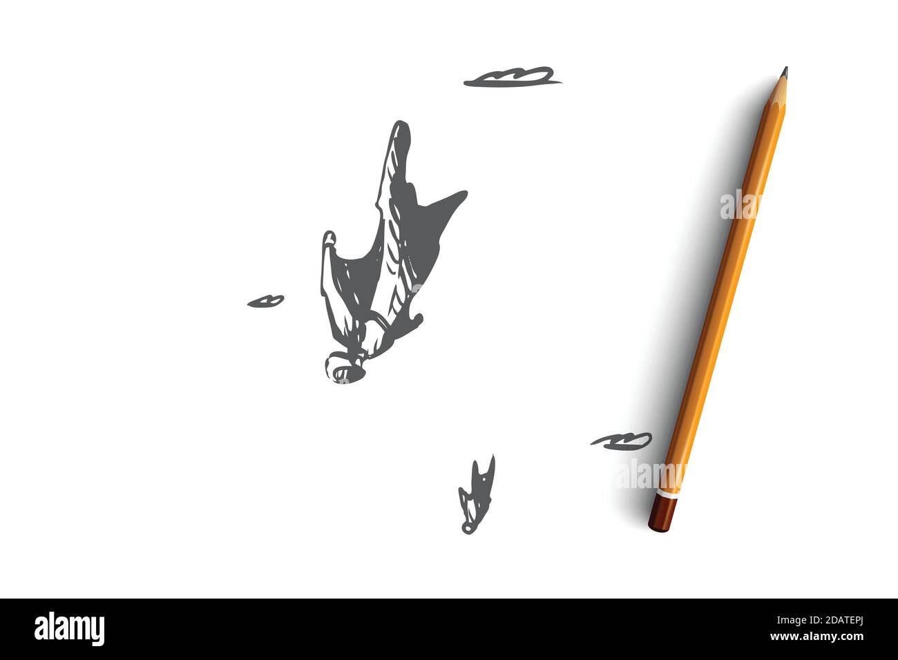 BASE jumping, extreme, wingsuit, fall, skydiving concept. Hand drawn ...