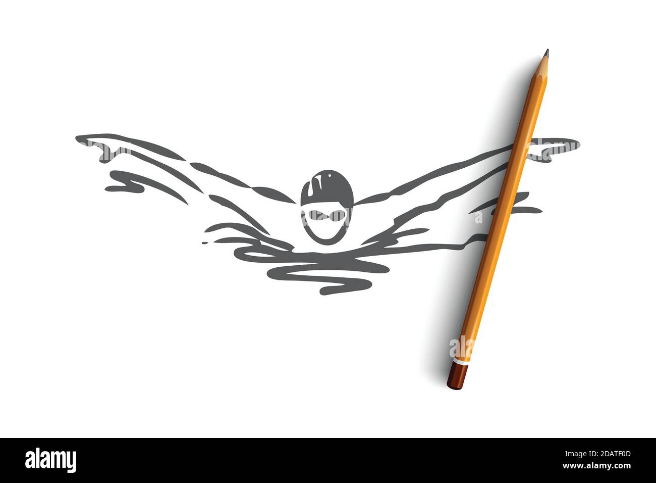 Swimming, butterfly, stroke, athlete, pool concept. Hand drawn isolated ...
