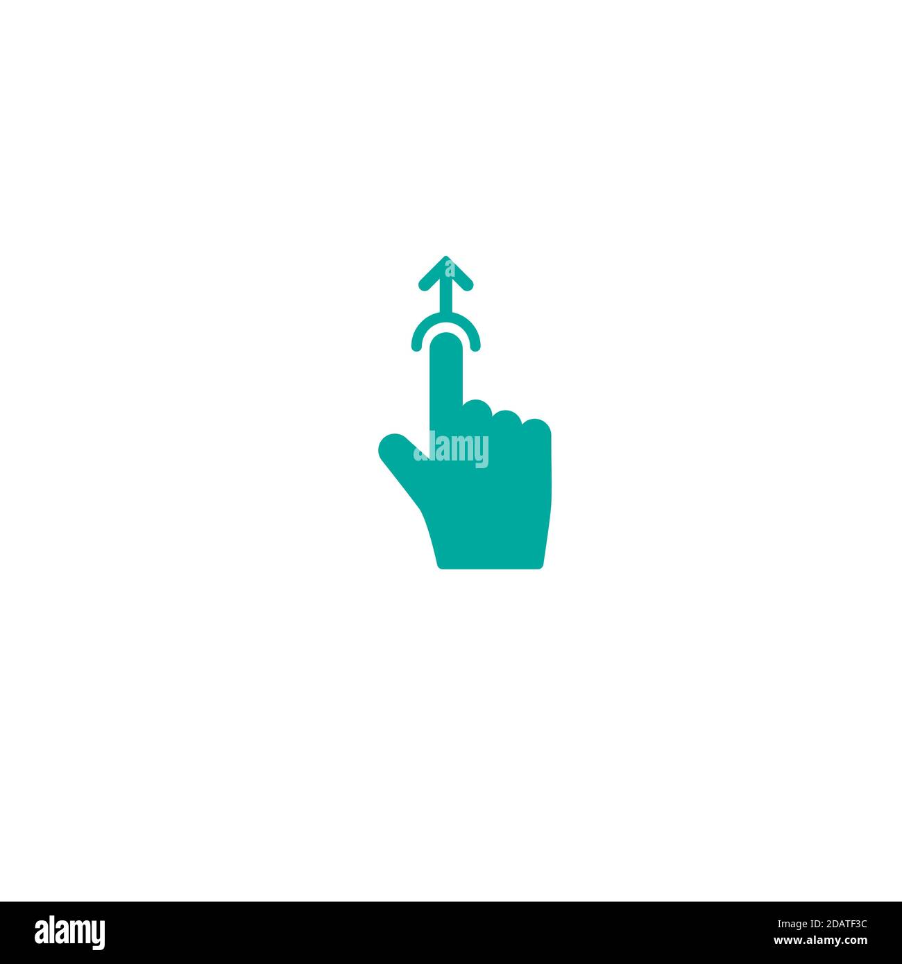Swipe up or scroll icon. Pointing hand with arrow up. Flat black line ...