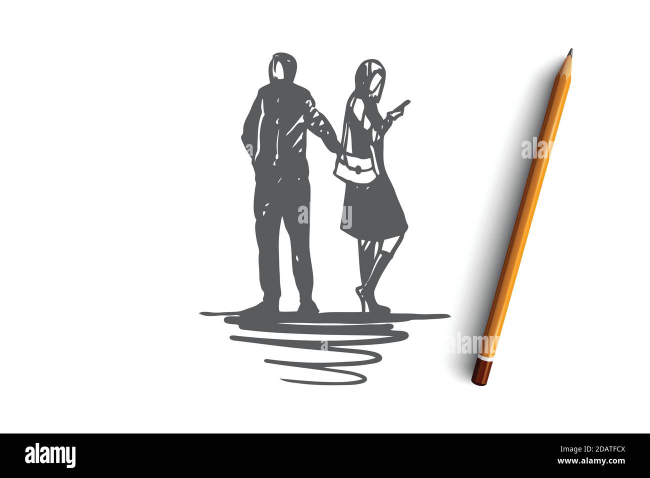 Pickpocketing, crime, theft, steal, wallet concept. Hand drawn isolated ...