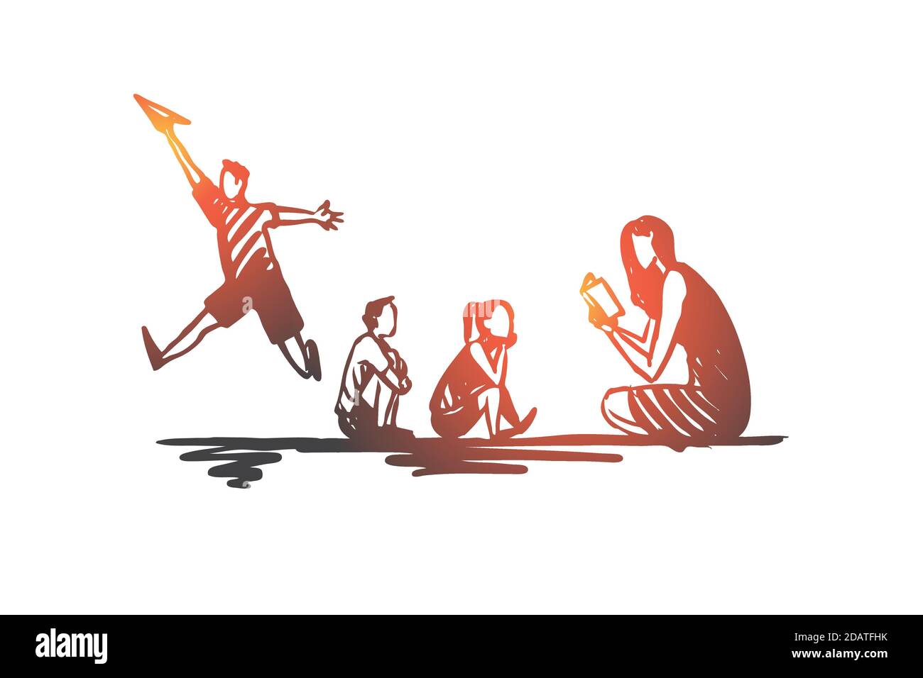 ADHD, kid, deficit, attention, hyperactivity concept. Hand drawn ...