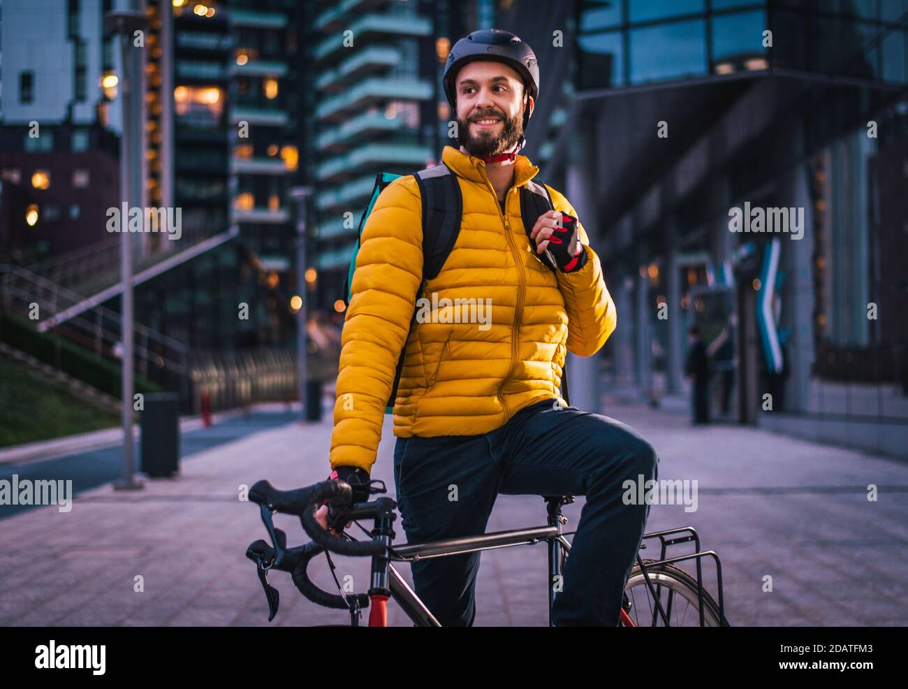 Food delivery service, rider delivering food to clints with bicycle ...