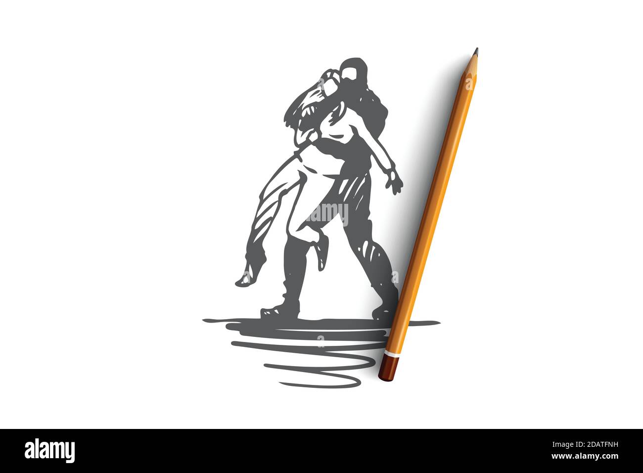 Robbery, woman, crime, burglar, danger concept. Hand drawn isolated ...