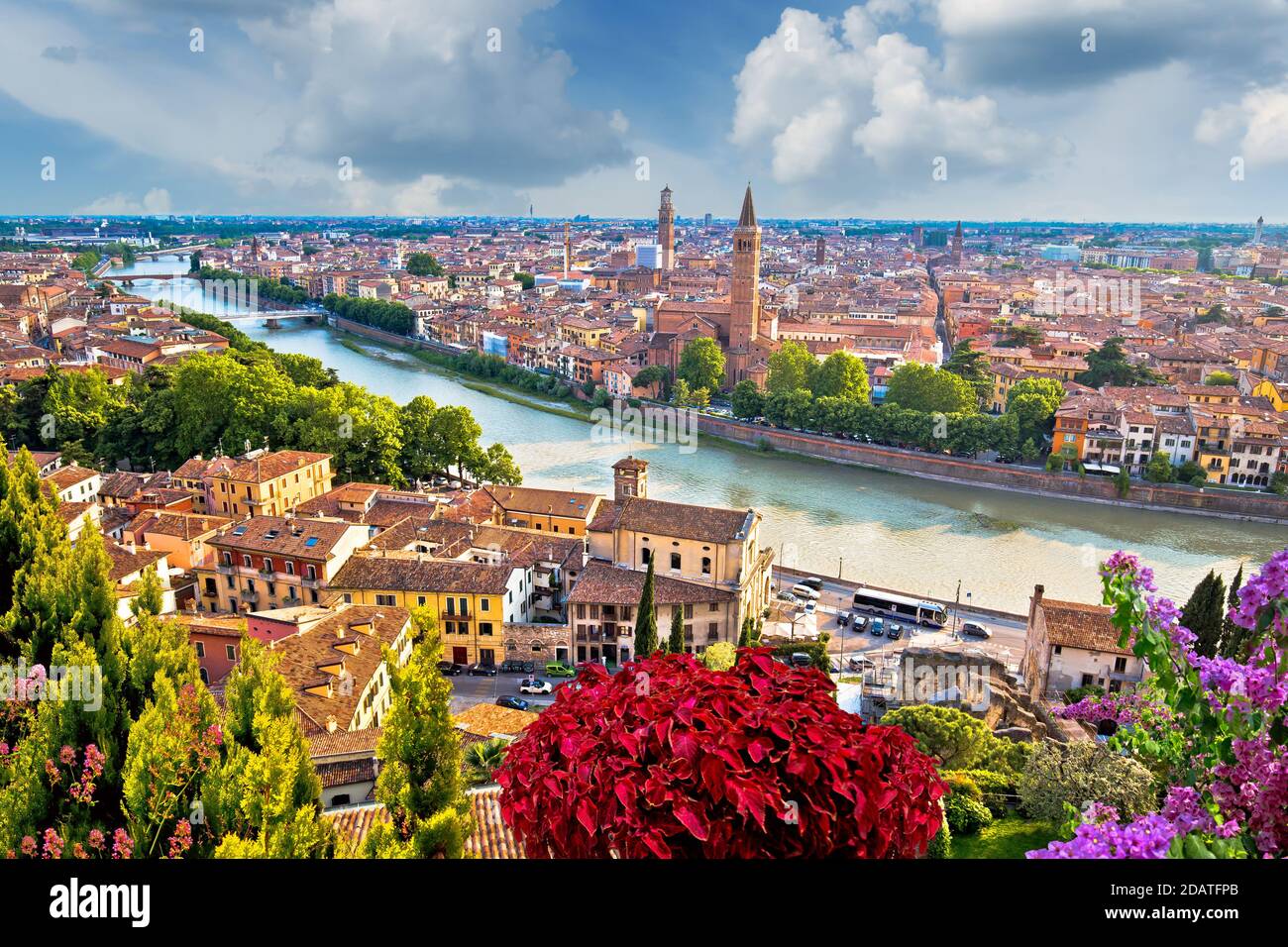 Verona towers and rooftops view from hill, tourist destination in ...