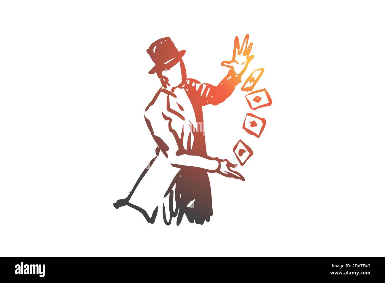 Street, wizard, magic, performance, cart concept. Hand drawn isolated ...