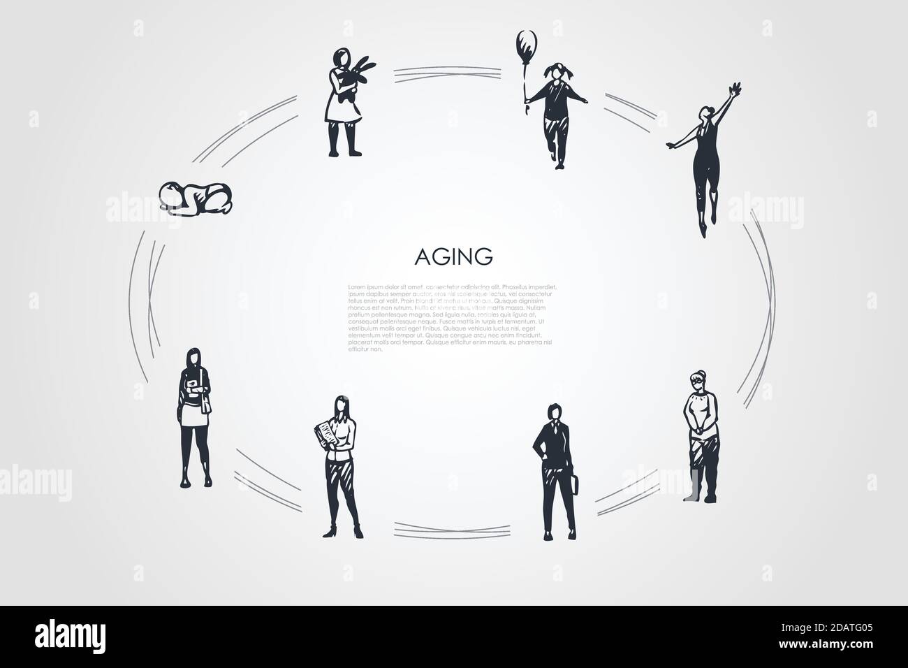 Aging - different stages of woman age from infance, childhood girl to ...