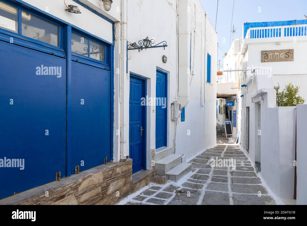 Chora, Ios Island, Greece- 20 September 2020: Narrow street of the old ...