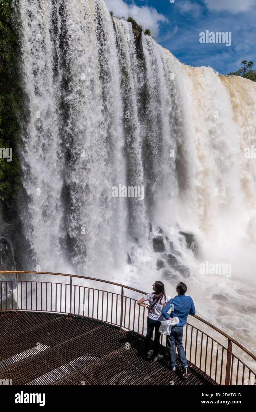 On a viewing platform at the Floriano Falls - part of the Iguazu ...