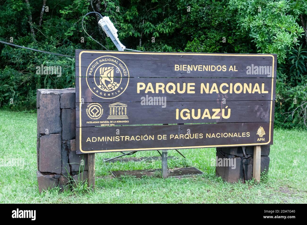 Main entrance road sign in the Iguazu National Park for the Iguazu ...