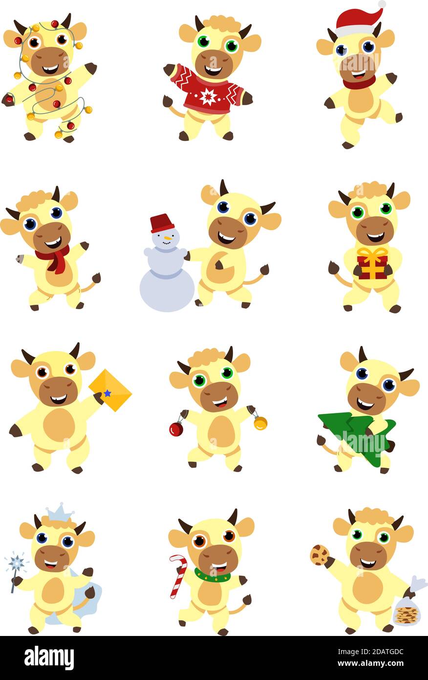 Ox Character Vector Clipart Winter 2021 new year Stock Vector Image ...