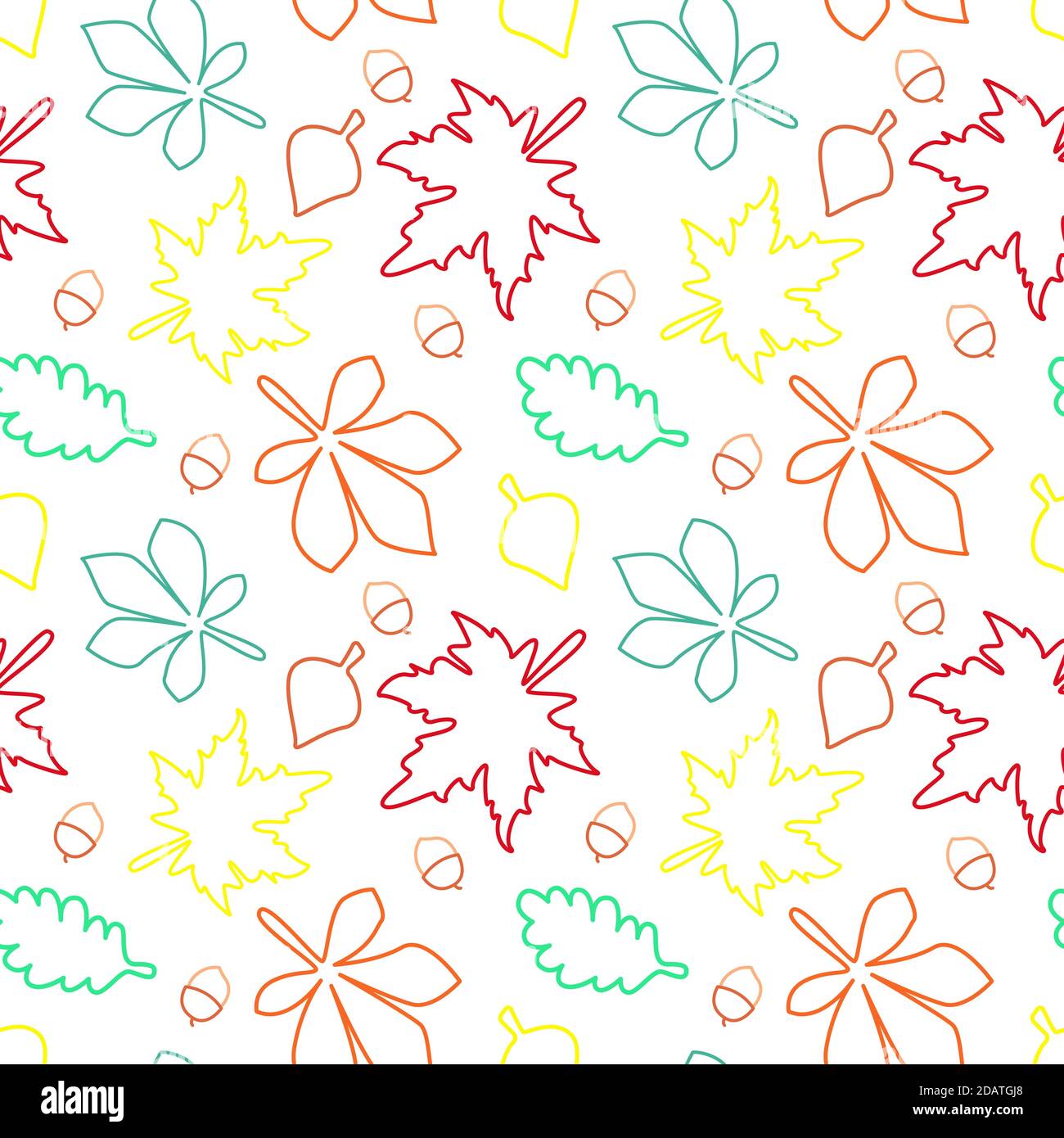 Modern seamless pattern with neon autumn leaves, drawn colorful ...