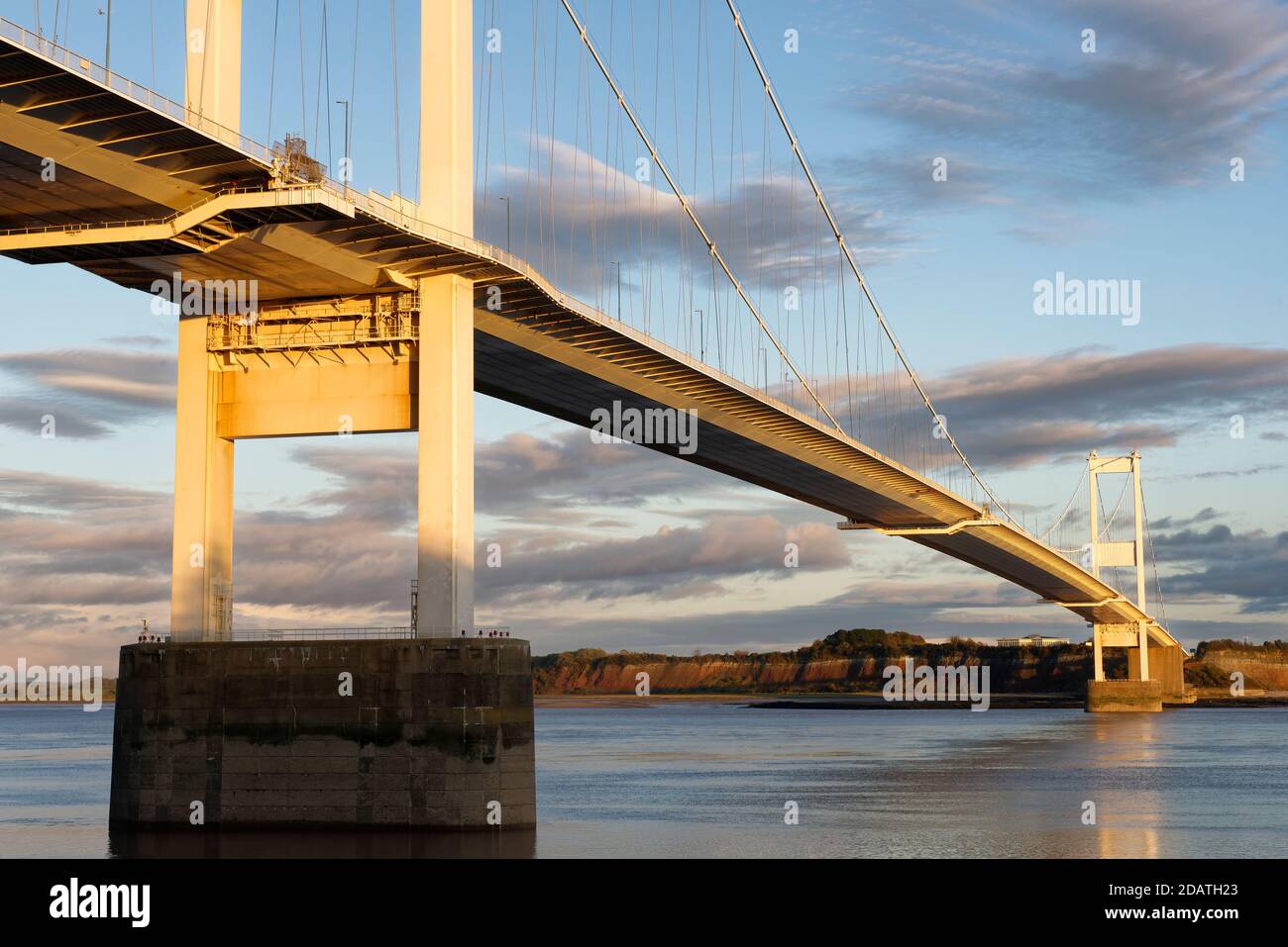 Last Sun on The Severn Bridge at Beachley, Gloucestershire, UK Stock ...
