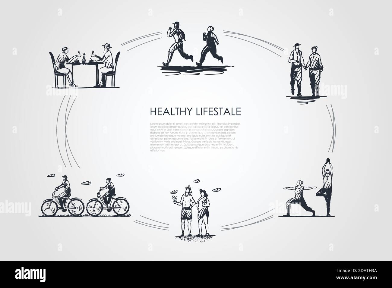 Healthy lifestyle - people jogging, walking, doing yoga, sunbathing ...
