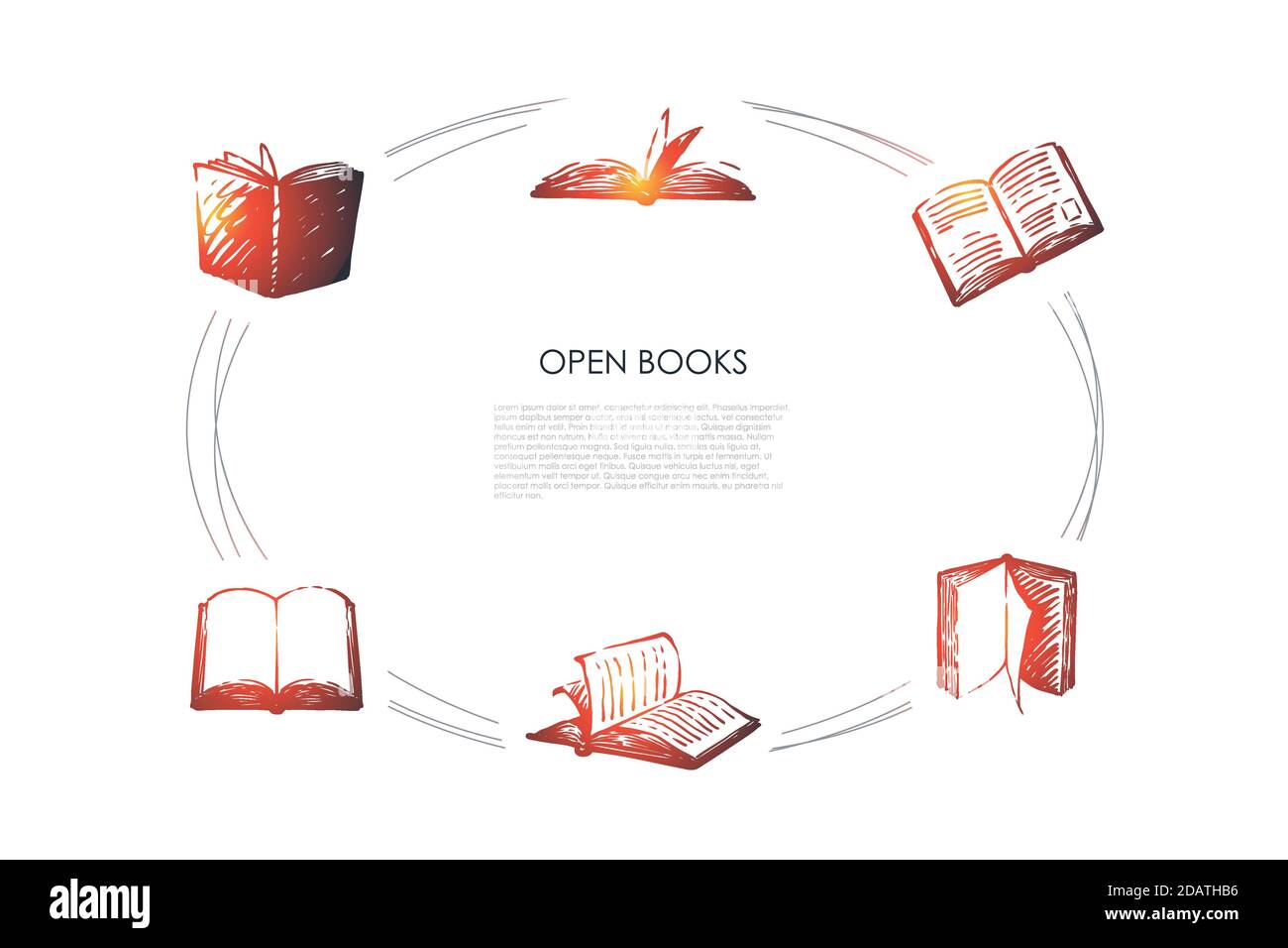 Open books - books with open pages and coverings vector concept set ...