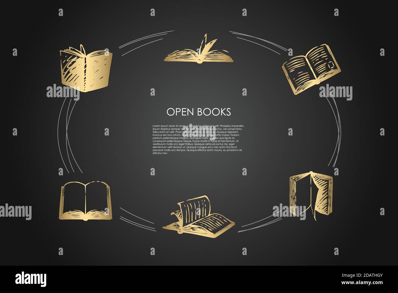 Open books - books with open pages and coverings vector concept set ...