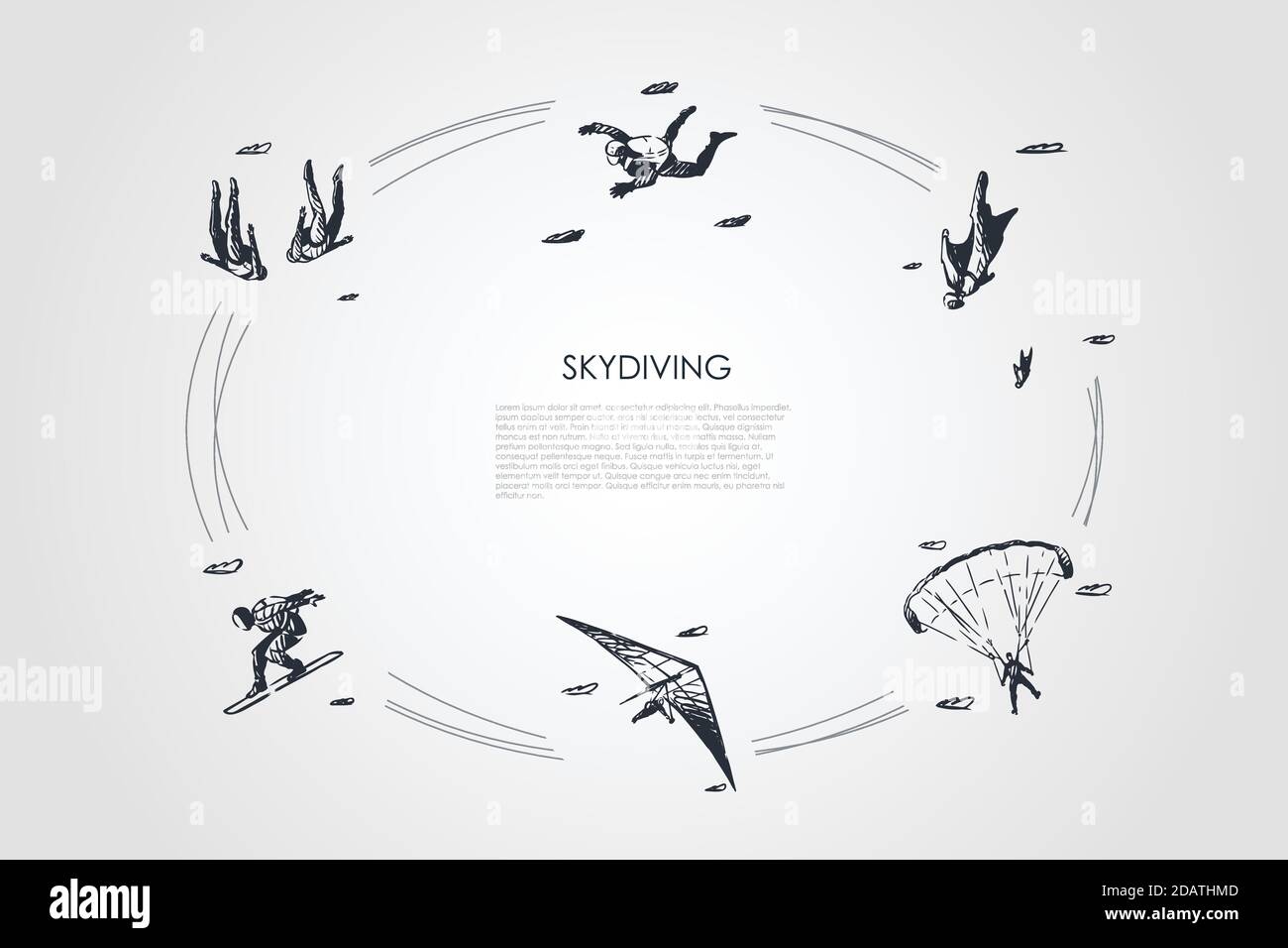 Skydiving - people in air jumping with parachute and skydiving vector ...