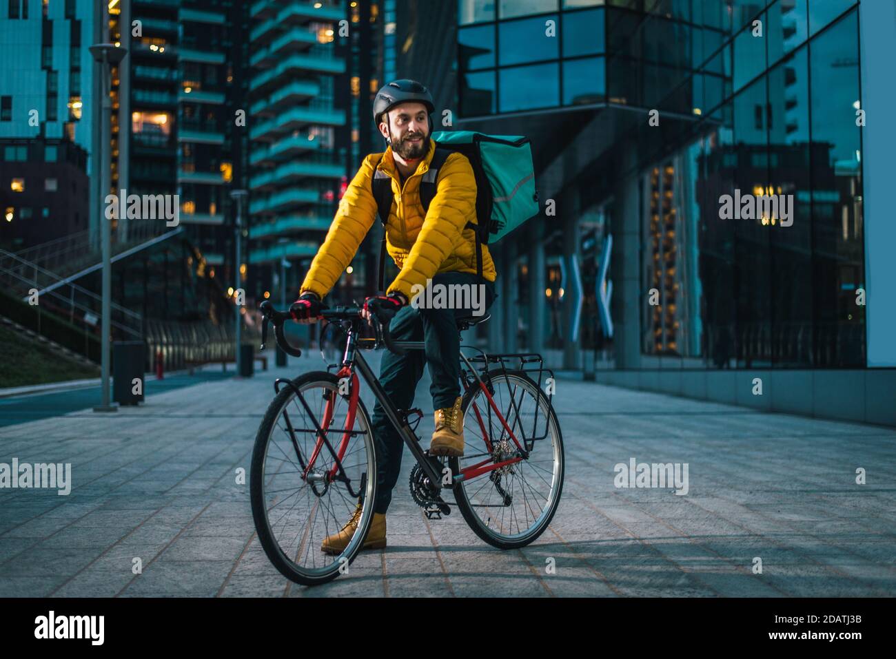 Food delivery service, rider delivering food to clints with bicycle ...