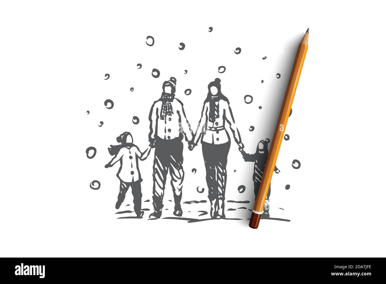 Family, togetherness, winter, Christmas happiness concept. Hand drawn ...