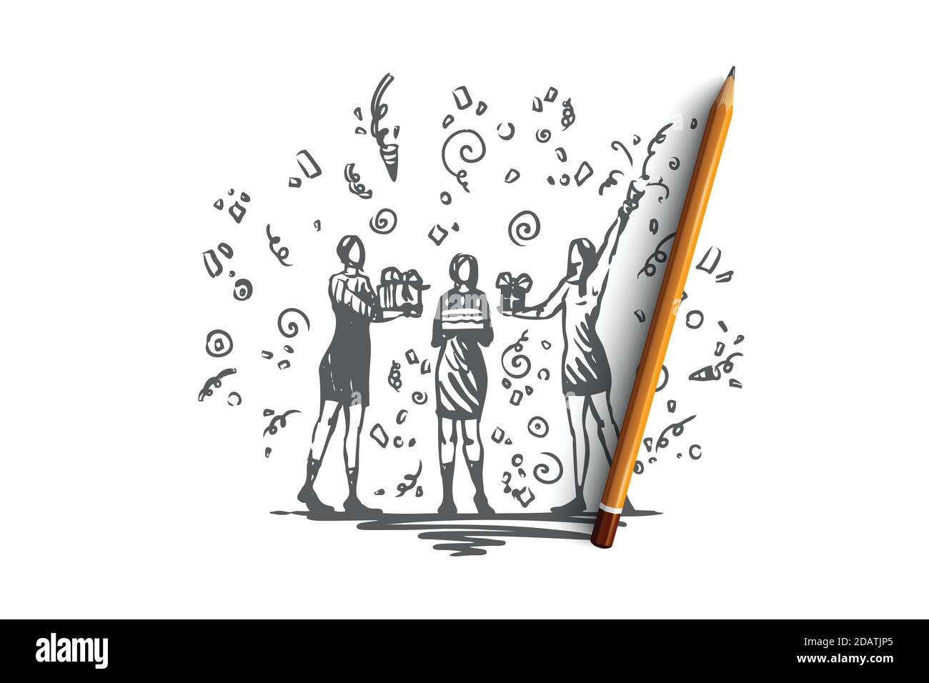 Present T Birthday Party Vector Concept Hand Drawn Sketch