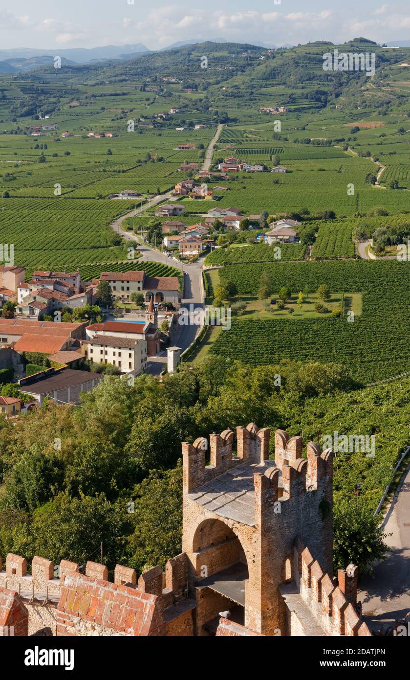 Landscape next to the town of Soave, Italy, seen from the alls of the ...
