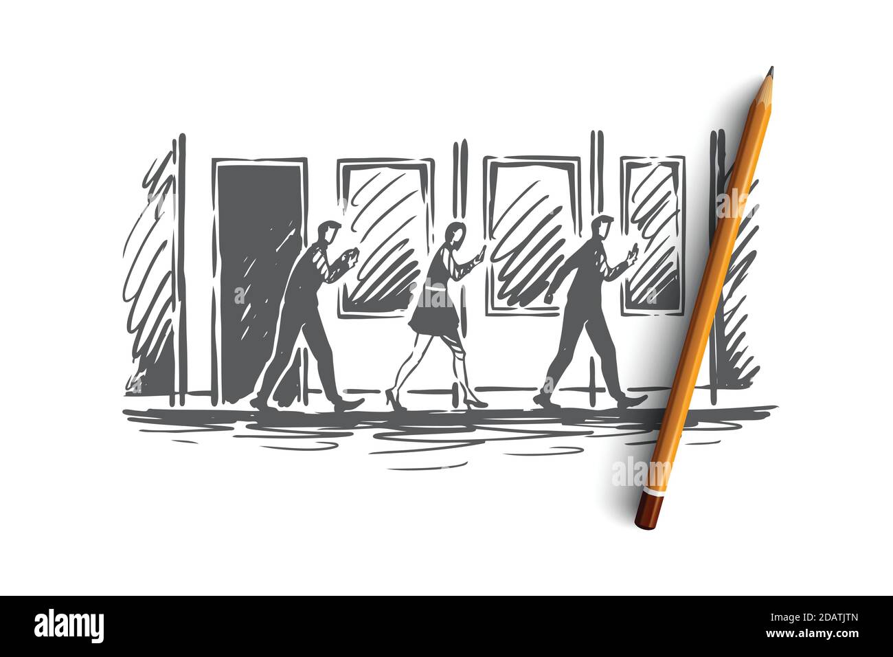 Gadgets addiction concept. Hand drawn sketch isolated illustration ...