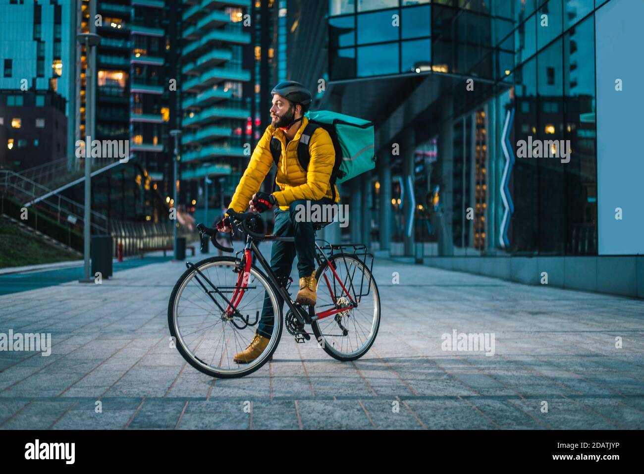 Food delivery service, rider delivering food to clints with bicycle ...